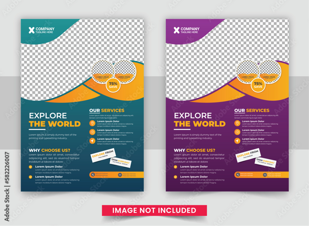 Travel poster or flyer pamphlet brochure design layout space for photo ...