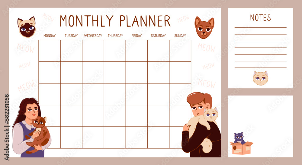 My week is a weekly planner with cats and their owners. Paper for notes ...