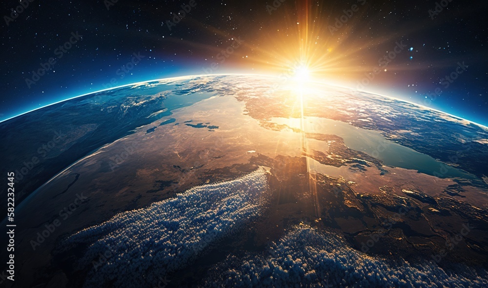 a view of the sun rising over the earth from space. generative ai Stock Illustration | Adobe Stock