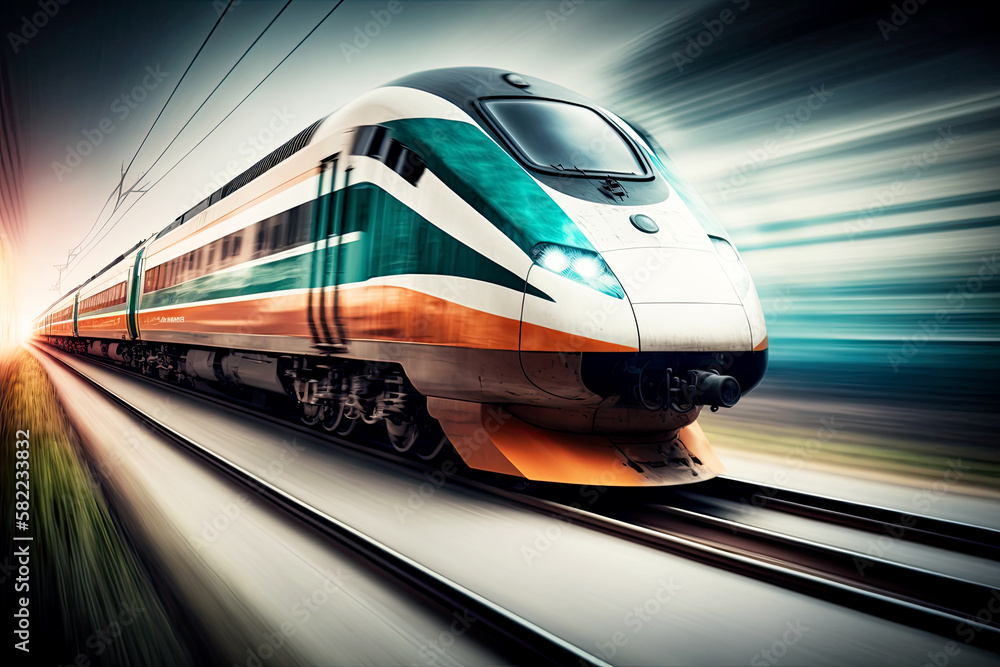 High speed train with motion blur effect, Generative AI Stock ...