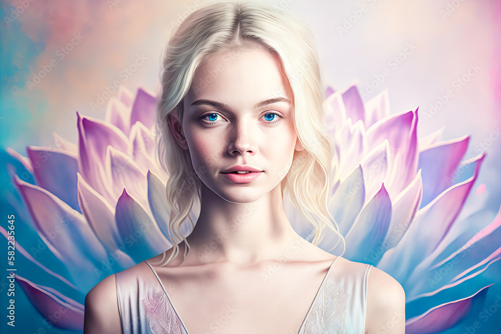 Beautiful young woman forcing a relaxing break, the zen background of ...