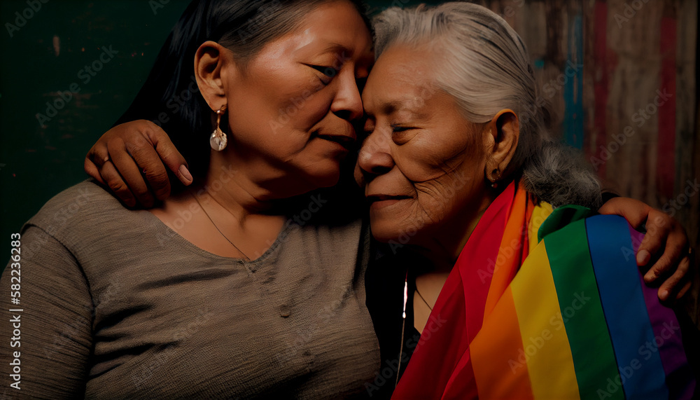 Generative AI illustration portrait of elder latin lesbian couple ...