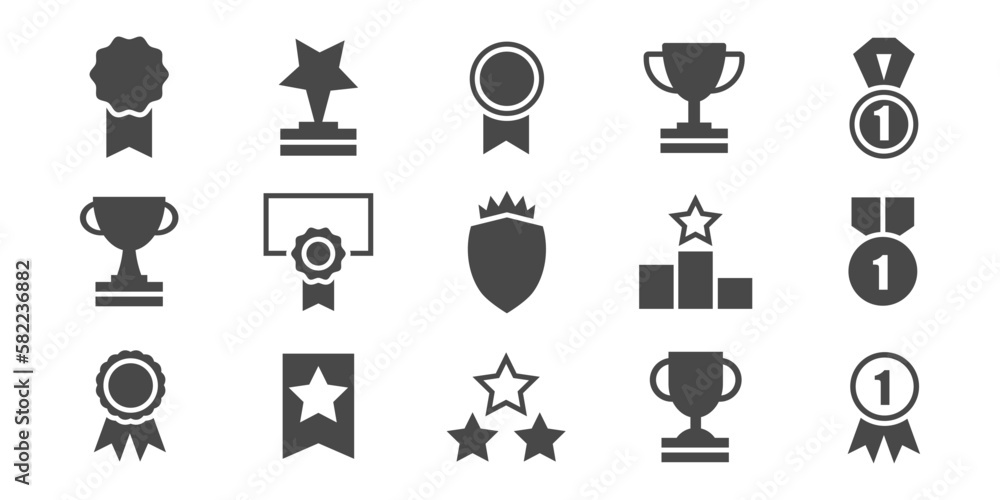 Set with award, award with number 1, one, trophy cup, trophy cup with ...