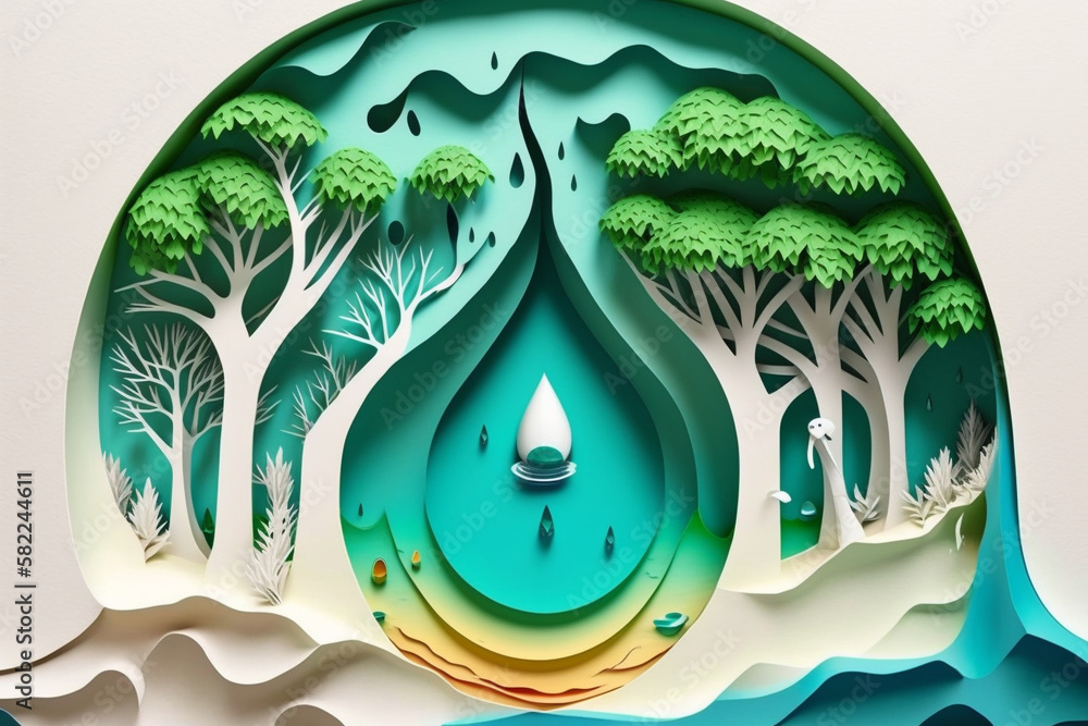 Paper art , Ecology and world water day , Saving water and world ...