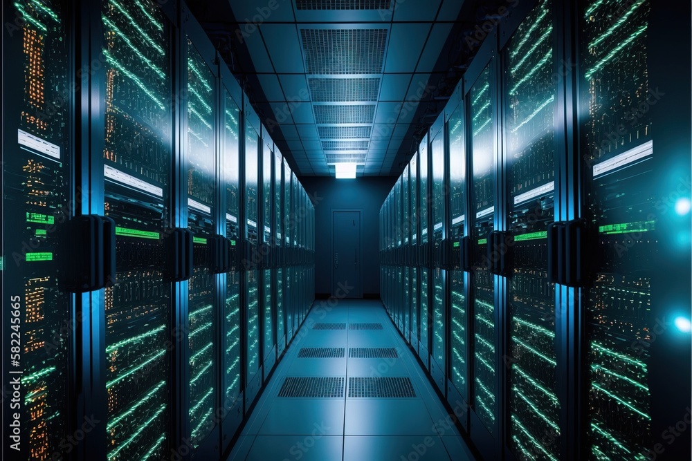 Network and internet communication technology concept, data center ...