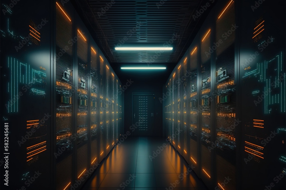 Network and internet communication technology concept, data center ...