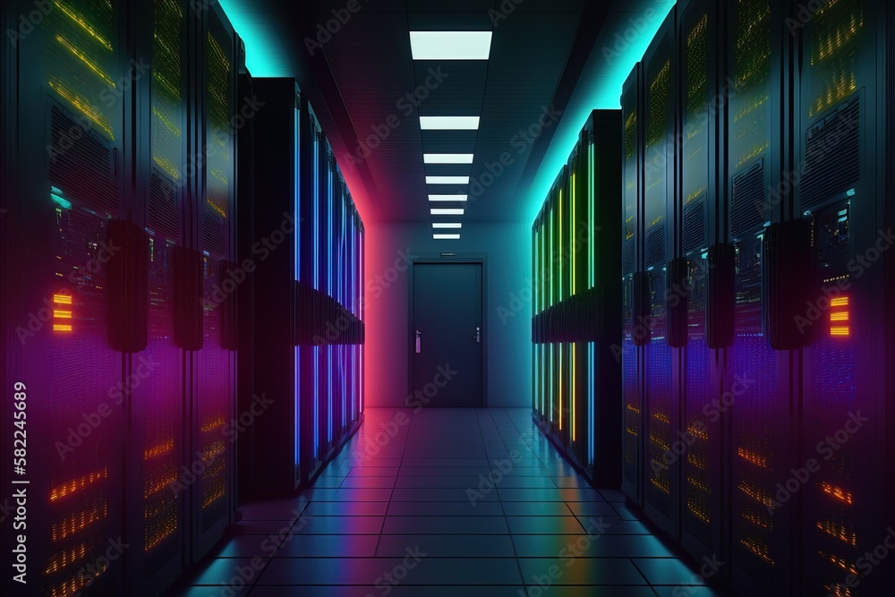 Network and internet communication technology concept, data center ...