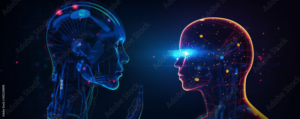 Concept wallpaper of a man talking with artificial intelligence chat ...