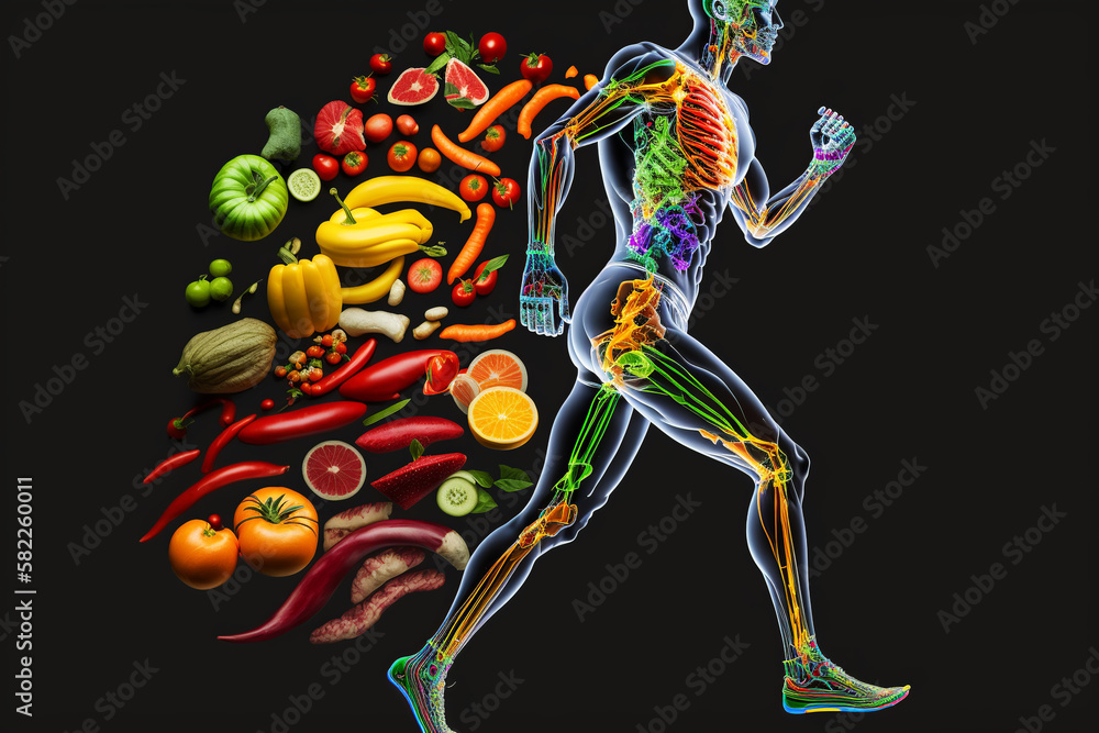 Human body anatomy with representation of healthy life. Scattered ...