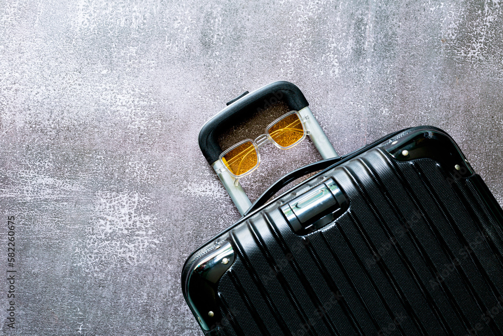 Black travel bag,Black luggage set on dark background, top view image ...
