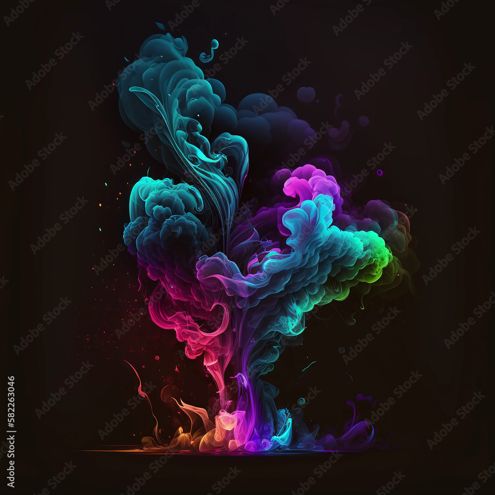 Colorful neon strings neon smoke 3d generative rendering ai Stock ...
