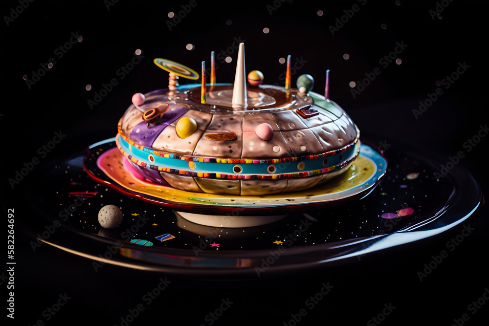 A Beautifully Decorated UFO Space Cake with Futuristic Frosting on A ...
