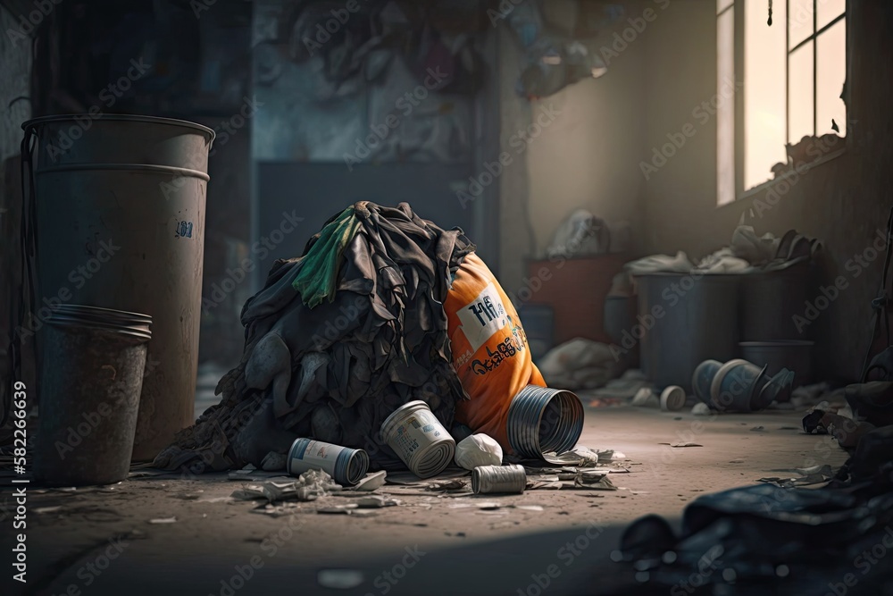 piles of stinking rotting garbage lying on dirty floor overflowing ...