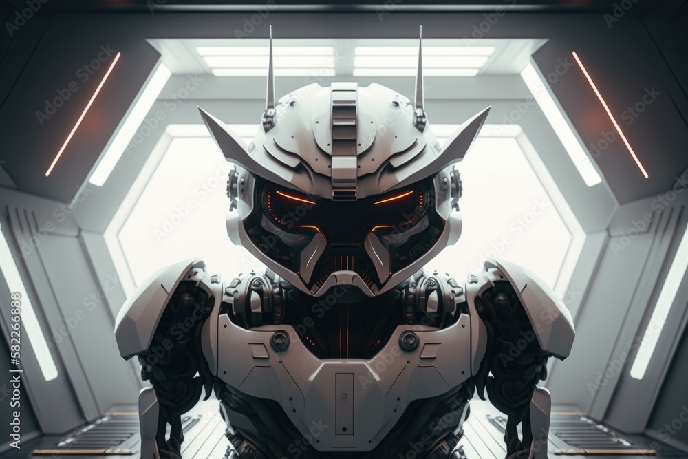 A Futuristic Robot Standing In A Space Station Looking Out The Window ...