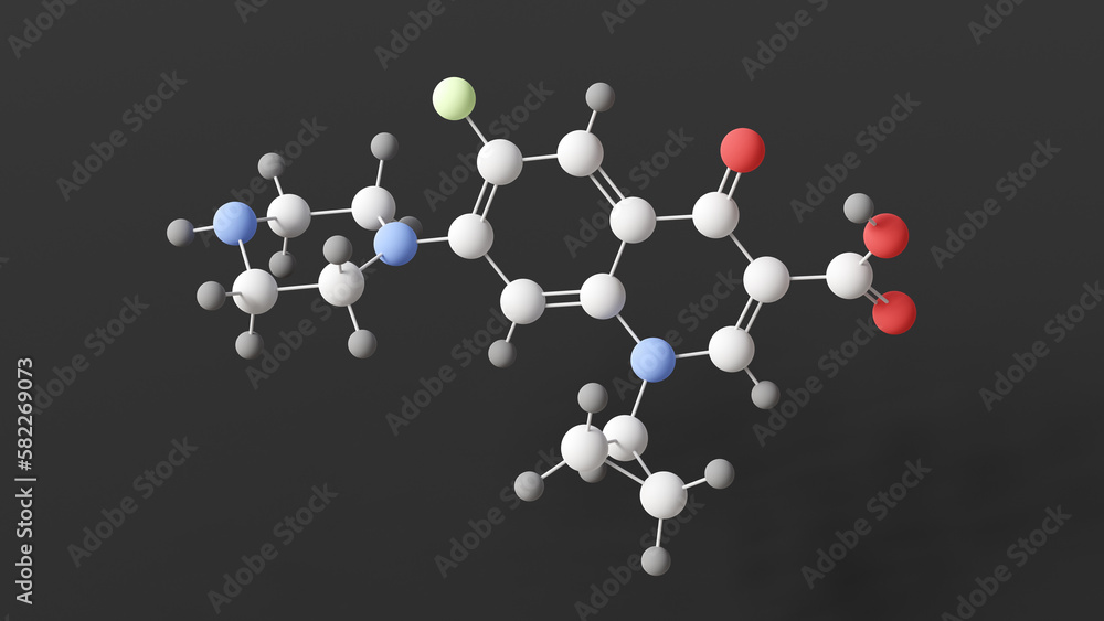 ciprofloxacin molecule, molecular structure, quinolone, ball and stick ...
