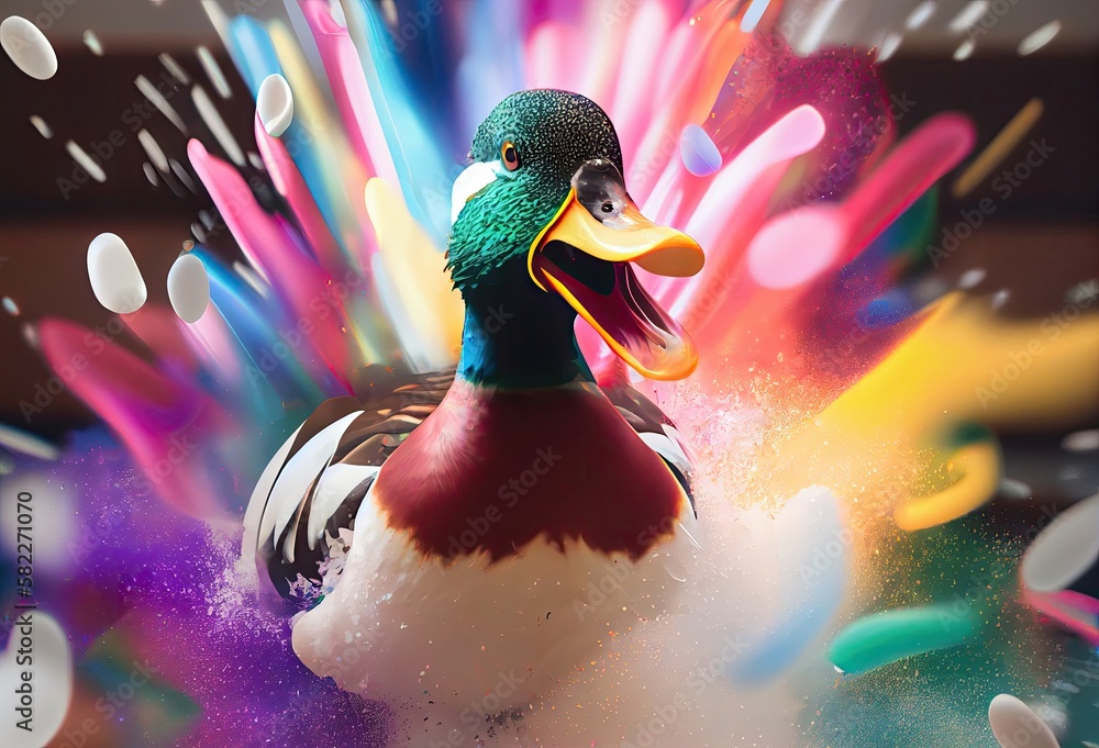 Duck Rainbow Color Splash In Awesome Style Generative AI Stock ...
