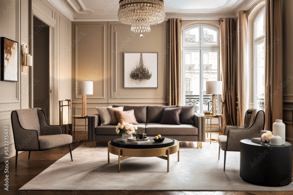 A Parisian chic style room interior design features a harmonious blend ...