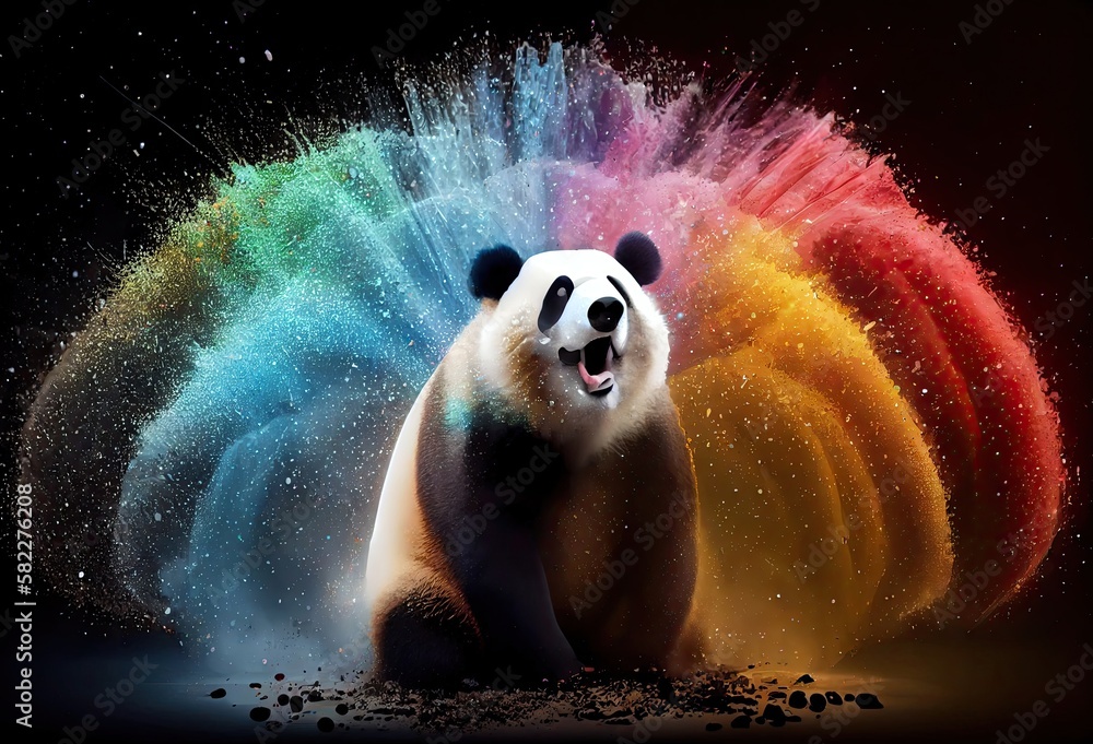 Panda Rainbow Multi Color Explosion In Chic Style Generative AI Stock ...