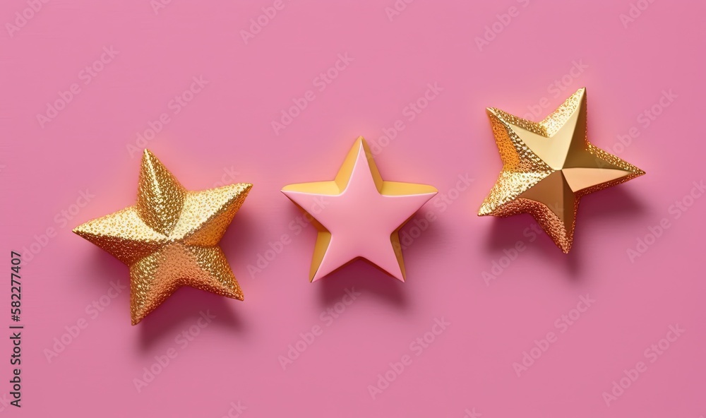 three gold and pink stars on a pink background with a pink background ...