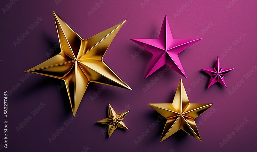 a group of three gold and pink stars on a purple background with one ...