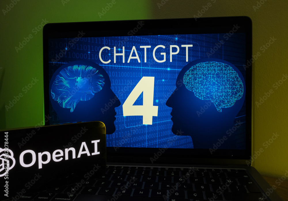 Chat Gpt 4 Logo on PC Screen, Openai Logo Mobile on Screen. Istanbul ...