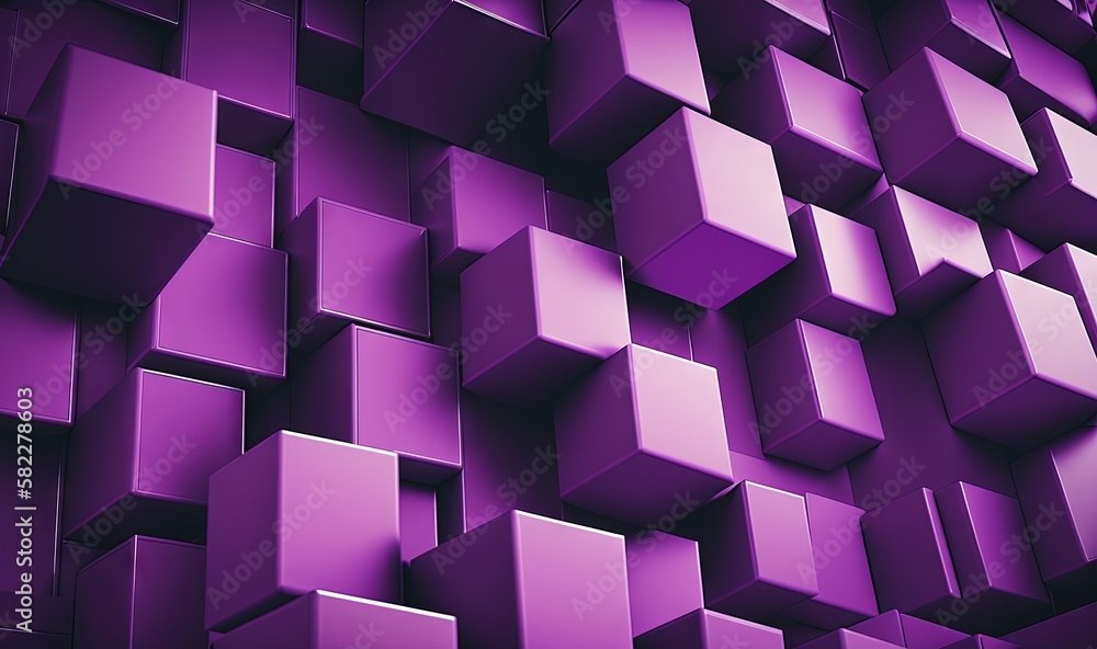 a purple background with many cubes of varying sizes and shapes in the ...