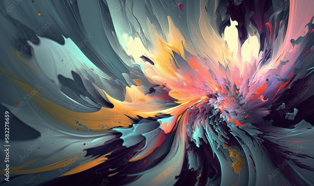 an abstract painting of a colorful flower with lots of colors on it's ...
