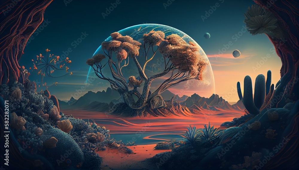 An alien world with strange and unique flora and fauna, with intricate ...