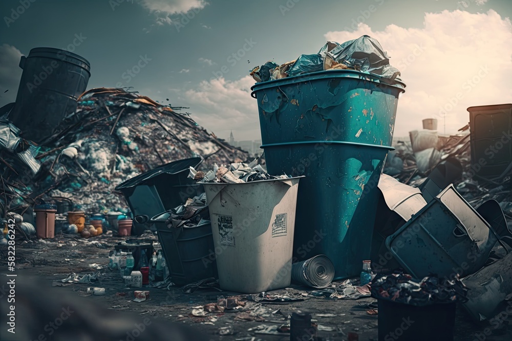 garbage piles from overfilled trash bins close-up overflowing garbage ...