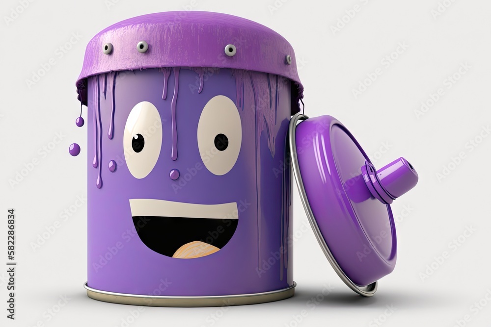cute round painted paint can character with purple cap, created with ...