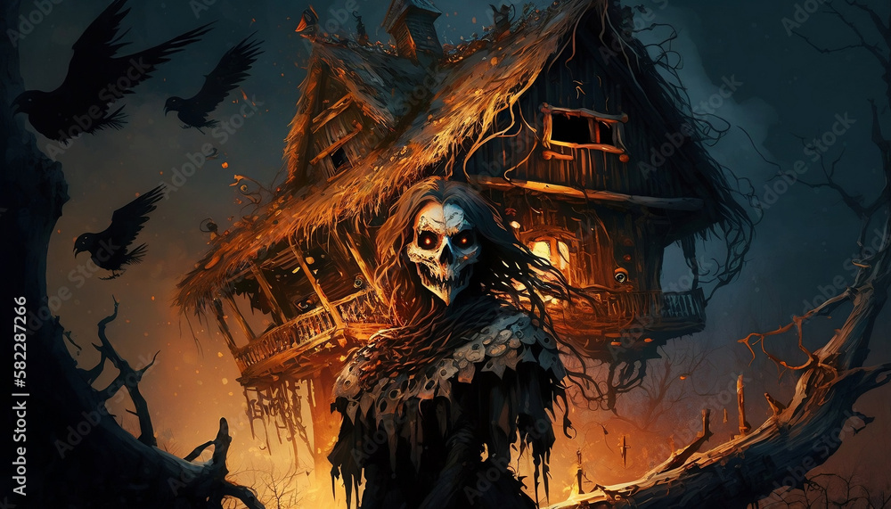 fictional scary baba yaga facing camera Stock Illustration | Adobe Stock