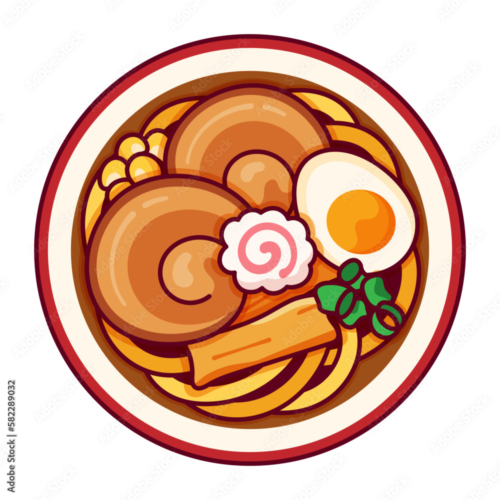Ramen bowl top view cartoon vector. Japanese noodles ramen isolated ...