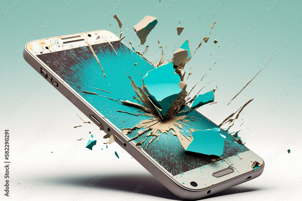 Smartphone being broken on clean background. Generative AI. Stock ...