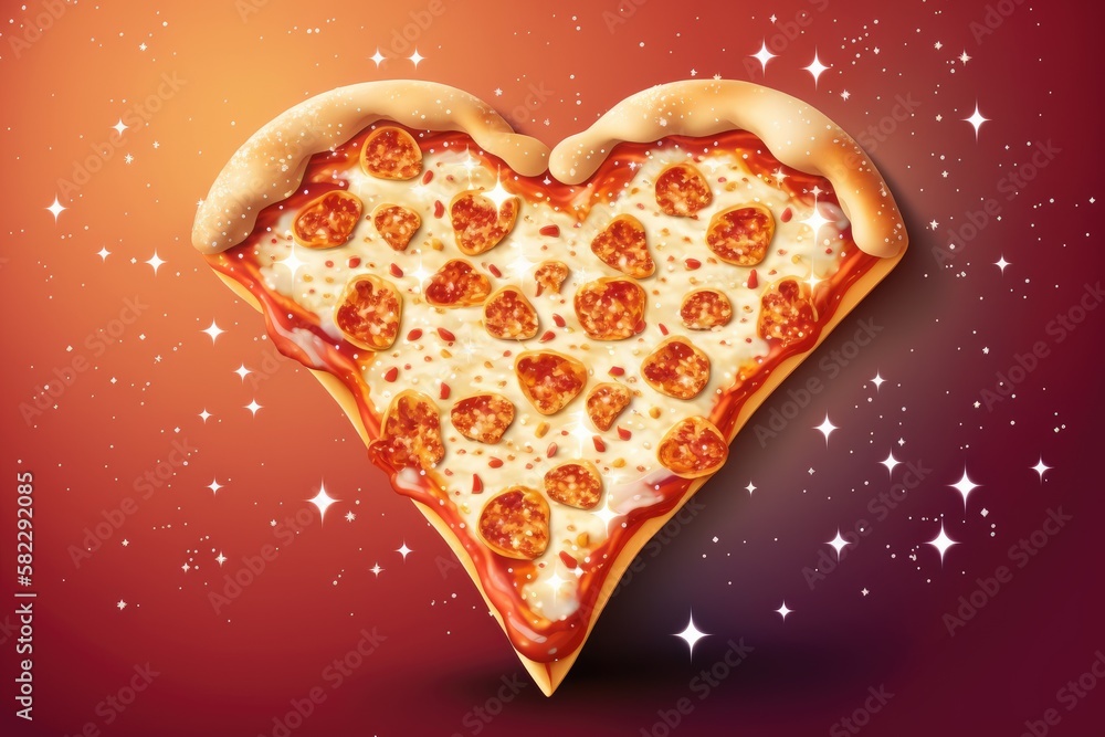 a pizza heart shape, with a red and white background and stars in the ...