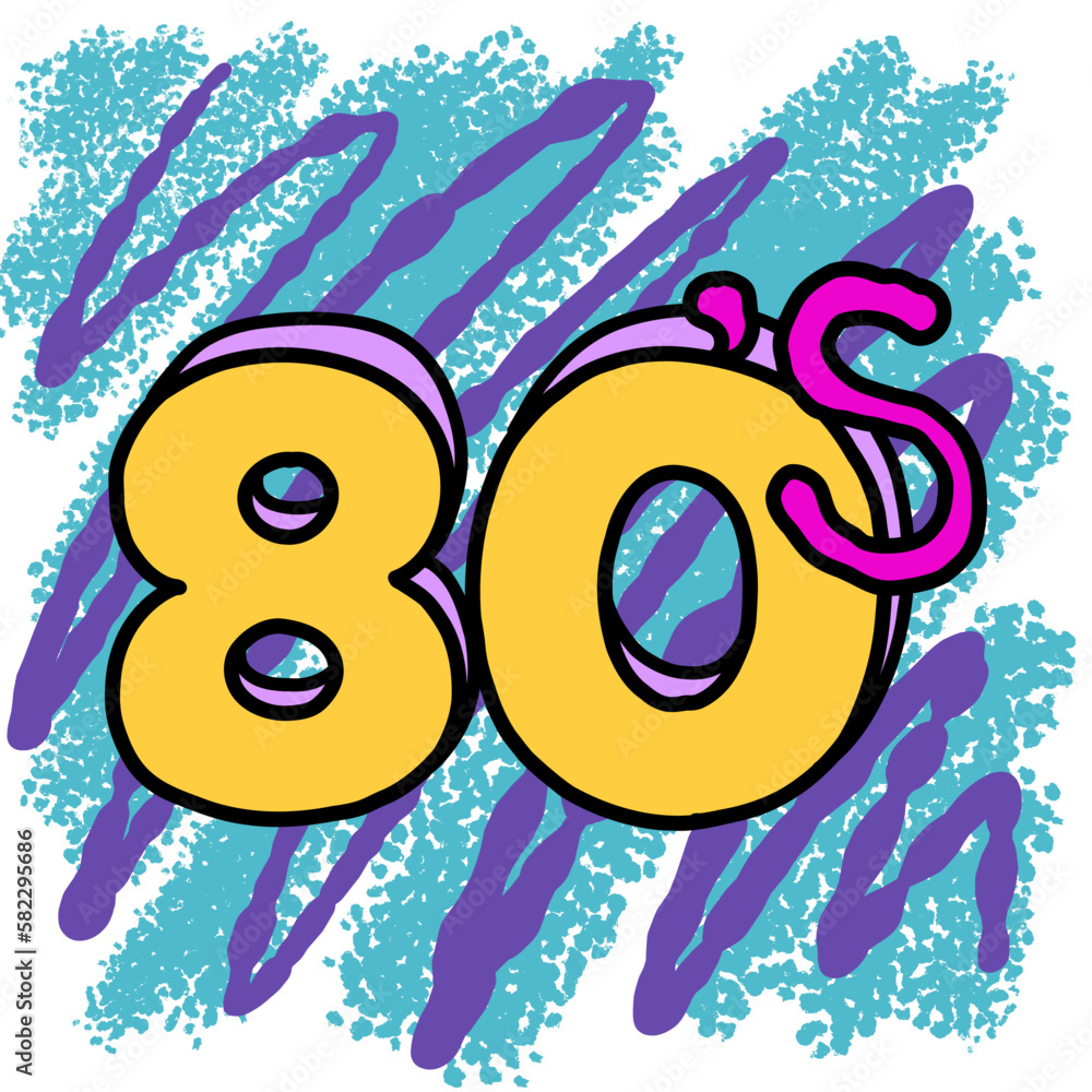 Gen X, Cartoon retro 1980s logo with teal and purple spray paint ...