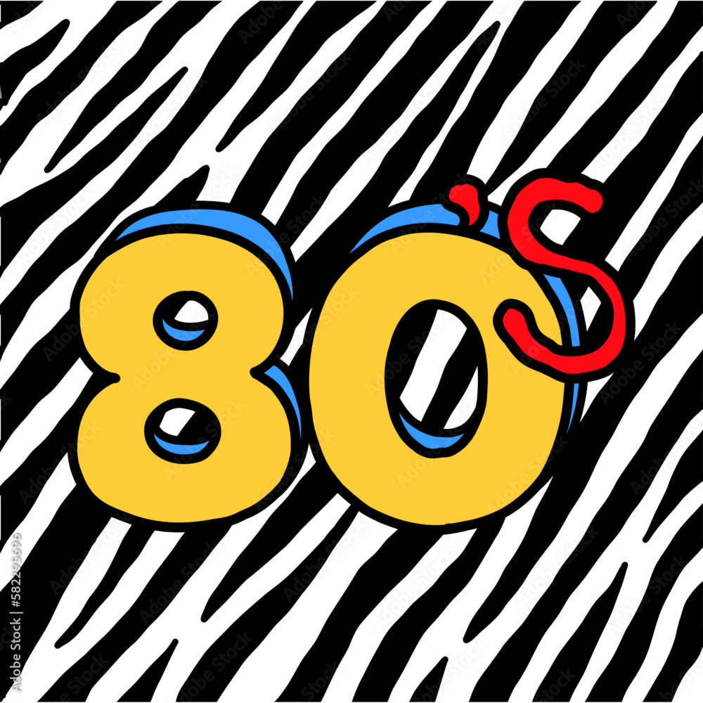 Cartoon, Gen X retro 1980s logo with zebra stripe background Stock ...