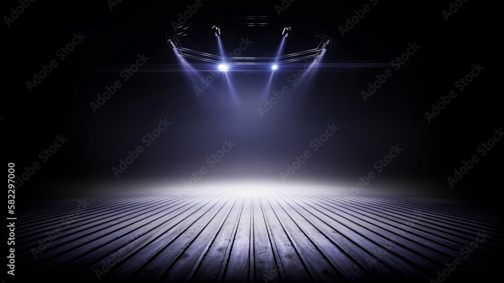 Boards. 3D beautiful boards background. Bright lighting with spotlights ...