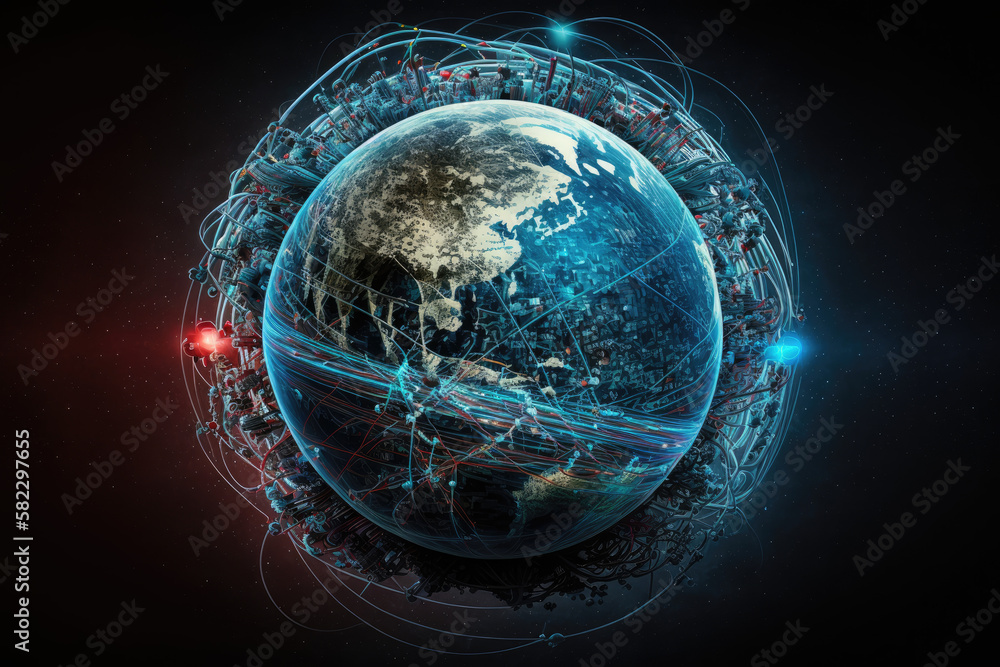 World connected by the internet planet earth with wires. Generative AI ...