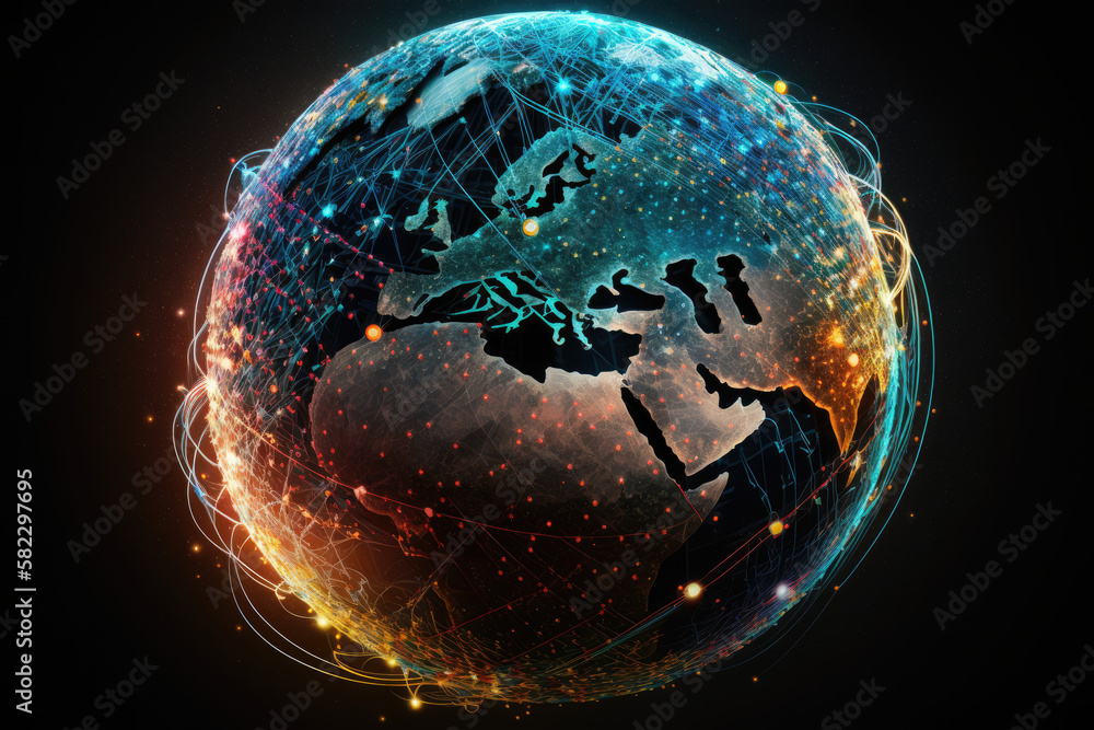 World connected by the internet planet earth with wires. Generative AI ...