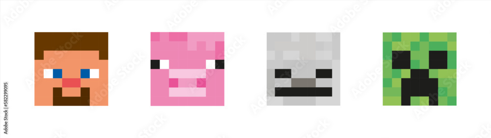 Large set of colored pixel masks isolated on white background. 8 bit ...