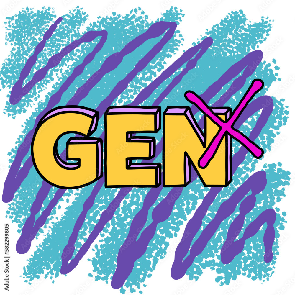 Gen X, 80's Cartoon retro logo with teal and purple spray paint ...