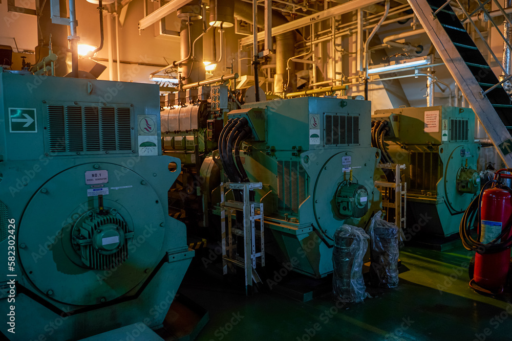 Ship's engine room. Vessel's ( Ship ) Engine Room Space / industrial ...
