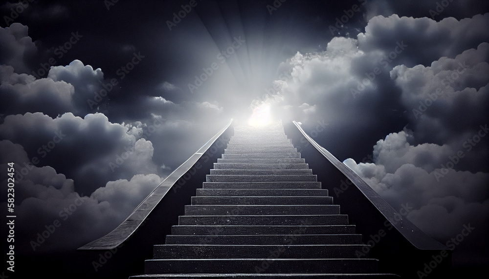 Photo & Art Print Staircase leading to heaven at night. Generative AI, Daniel