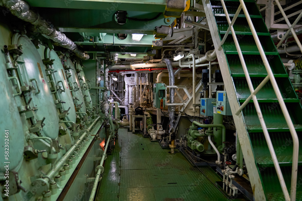 Ship's engine room. Vessel's ( Ship ) Engine Room Space / industrial ...