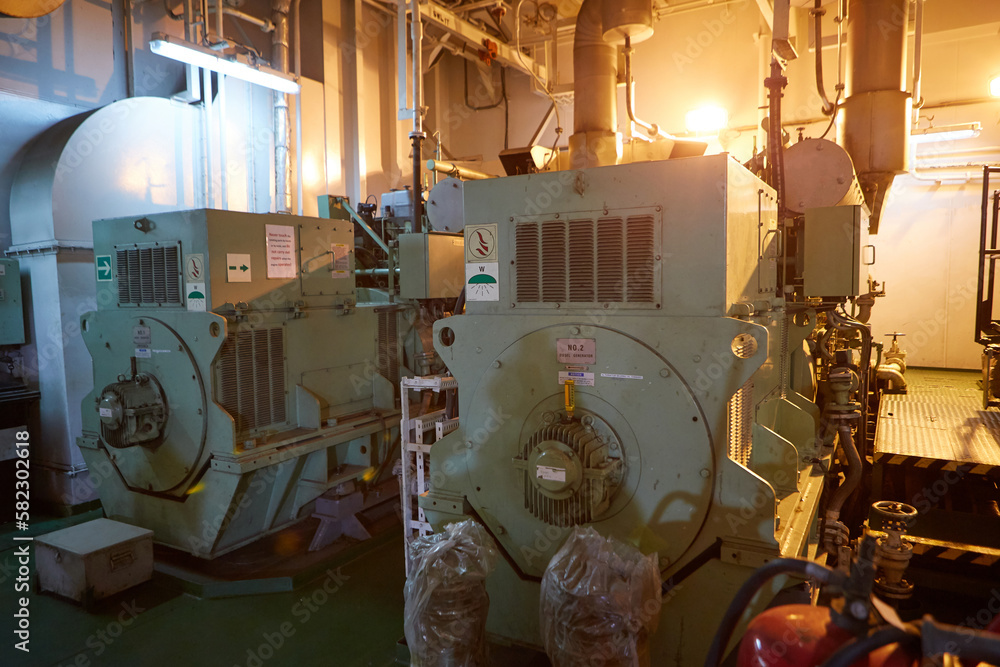 Ship's engine room. Vessel's ( Ship ) Engine Room Space / industrial ...