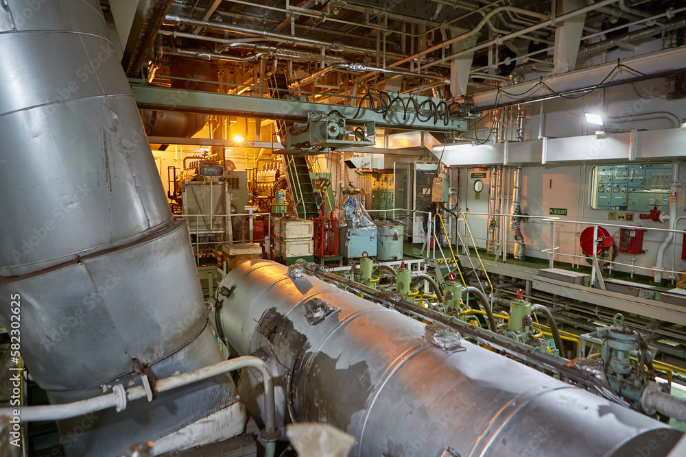 Ship's engine room. Vessel's ( Ship ) Engine Room Space / industrial ...