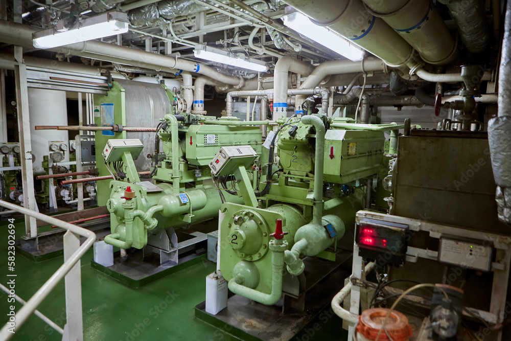 Ship's engine room. Vessel's ( Ship ) Engine Room Space / industrial ...