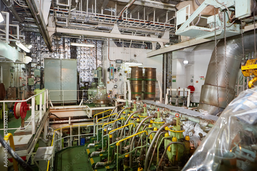 Ship's engine room. Vessel's ( Ship ) Engine Room Space / industrial ...