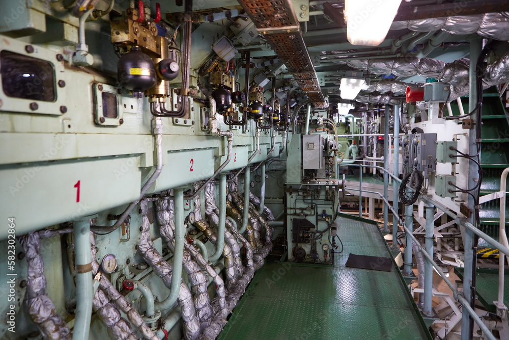 Ship's engine room. Vessel's ( Ship ) Engine Room Space / industrial ...