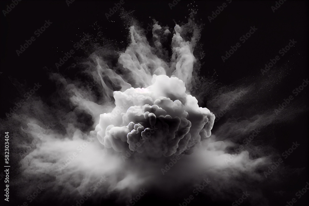 Realistic white smoke explosion over a black background. Big smoke ...